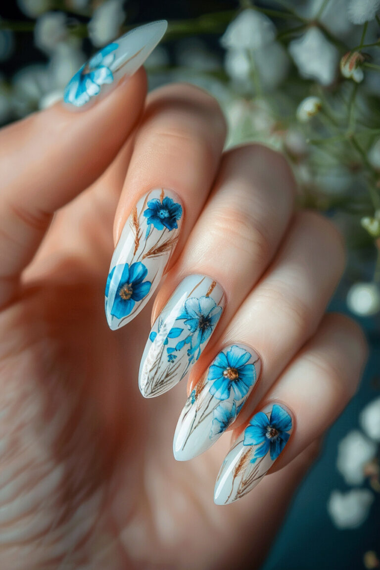 25 Blooming Blue Flower Nail Designs You Must Try! – aesthetiquelife.com