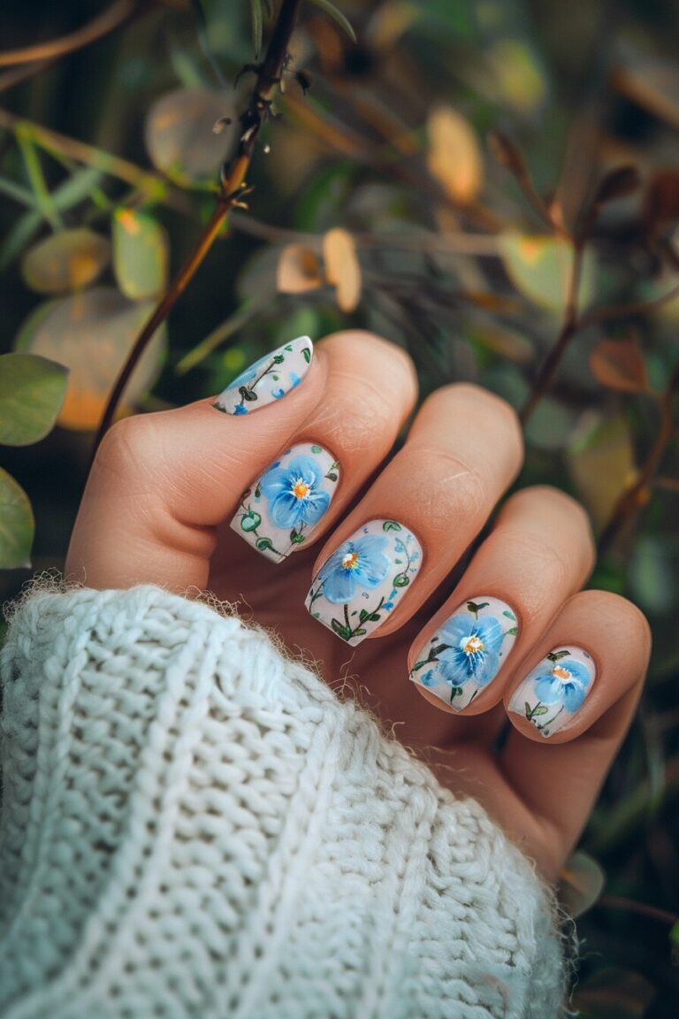 25 Blooming Blue Flower Nail Designs You Must Try! – aesthetiquelife.com